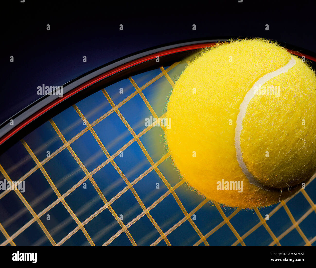 close up of tennis ball on racket Stock Photo - Alamy