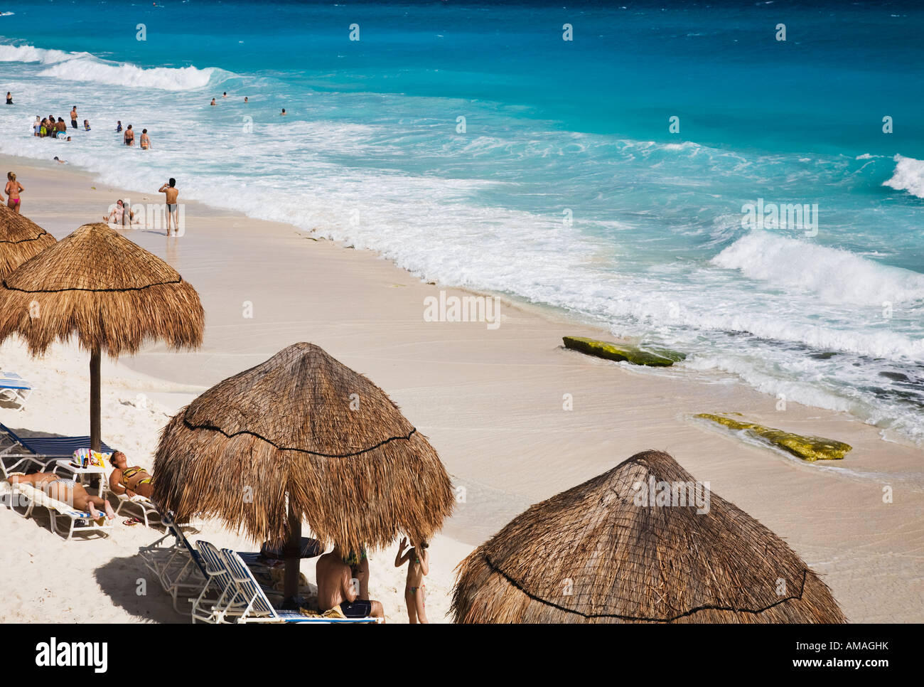 The turquoise waters and white sand beaches of Cancun on the Yucatan ...