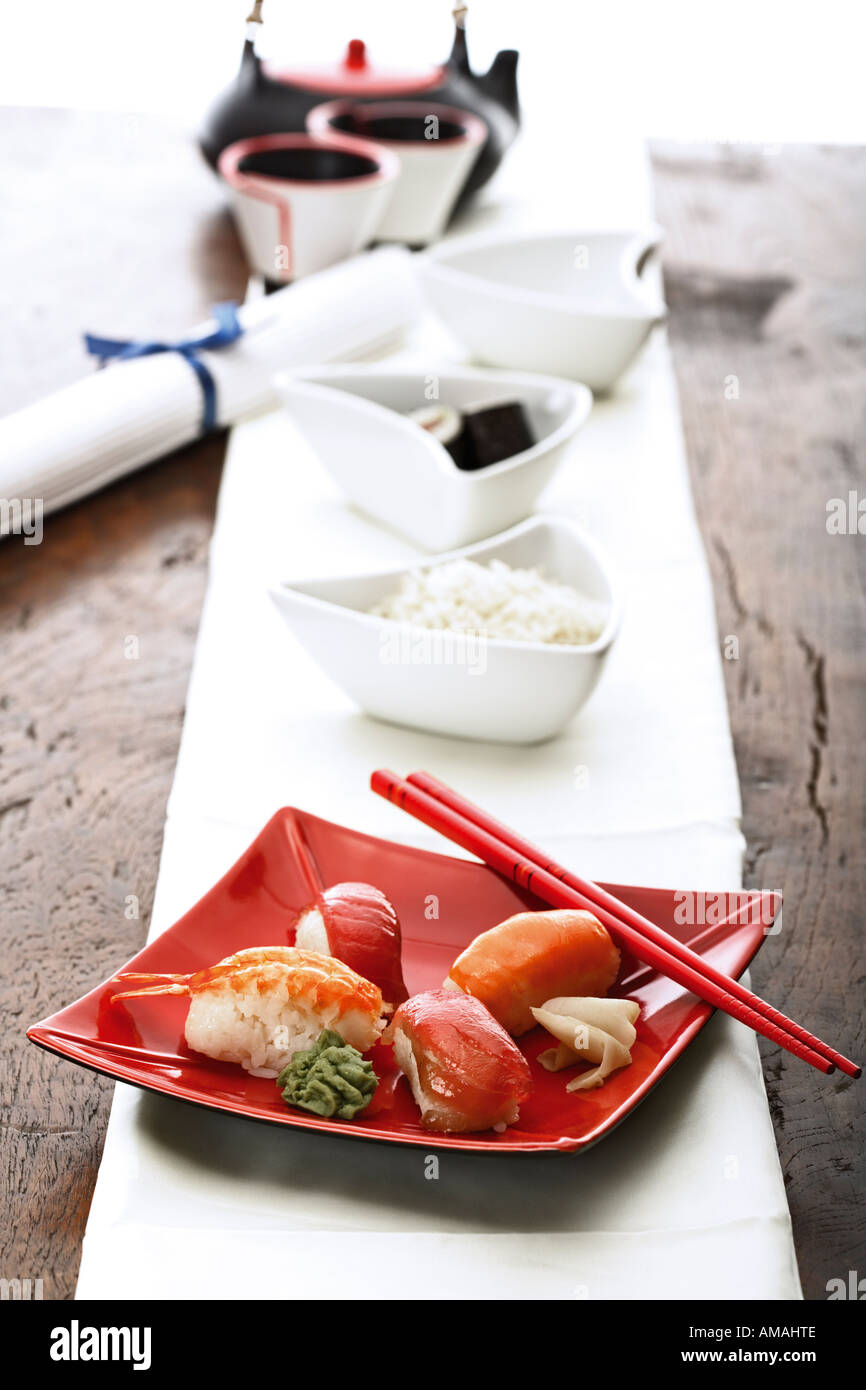 Japanese menu with sushi Stock Photo - Alamy