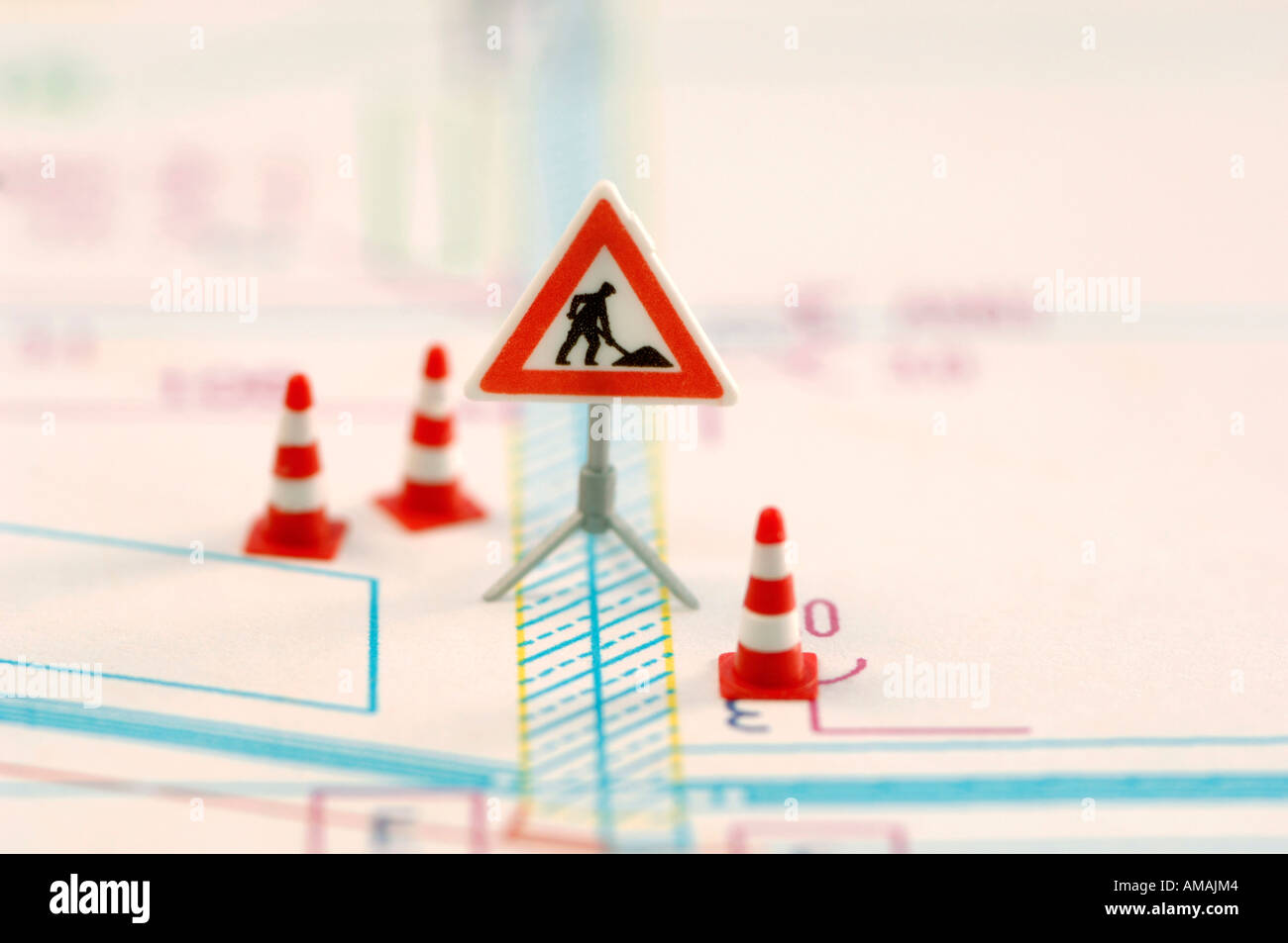 Road construction sign and traffic cone Stock Photo - Alamy