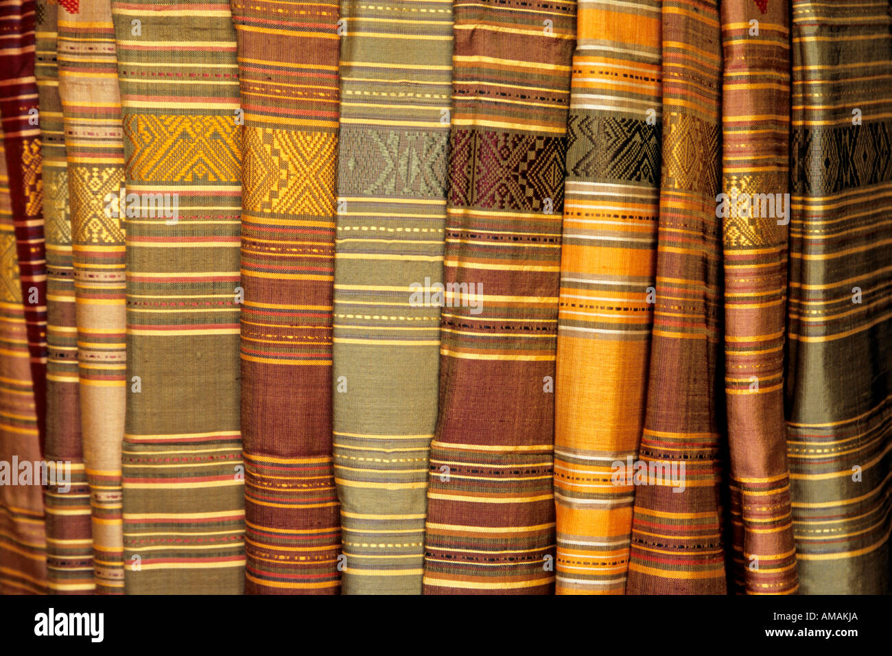Laos Vientiane weaving textiles Stock Photo - Alamy
