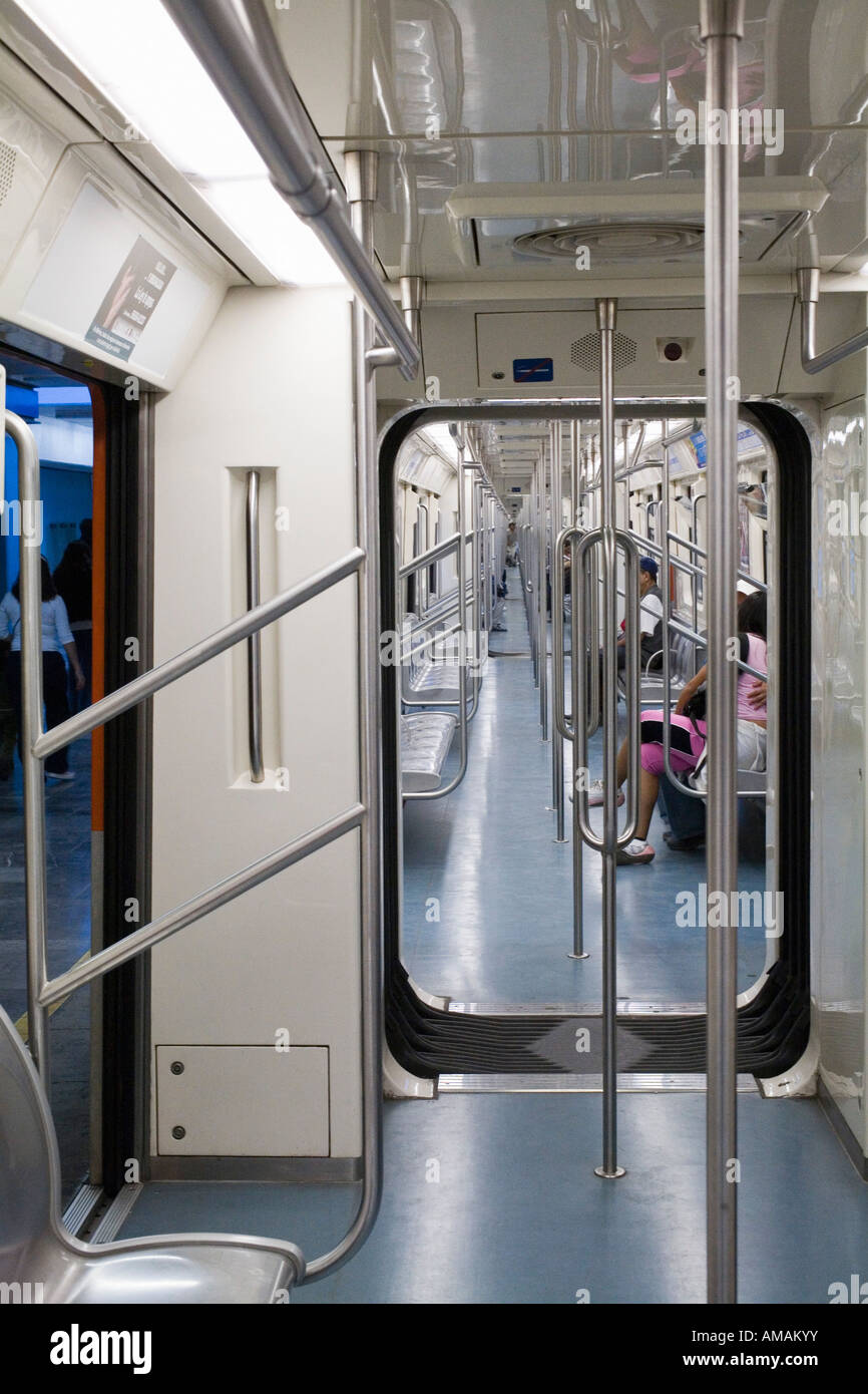 Inside of an underground train Stock Photo - Alamy