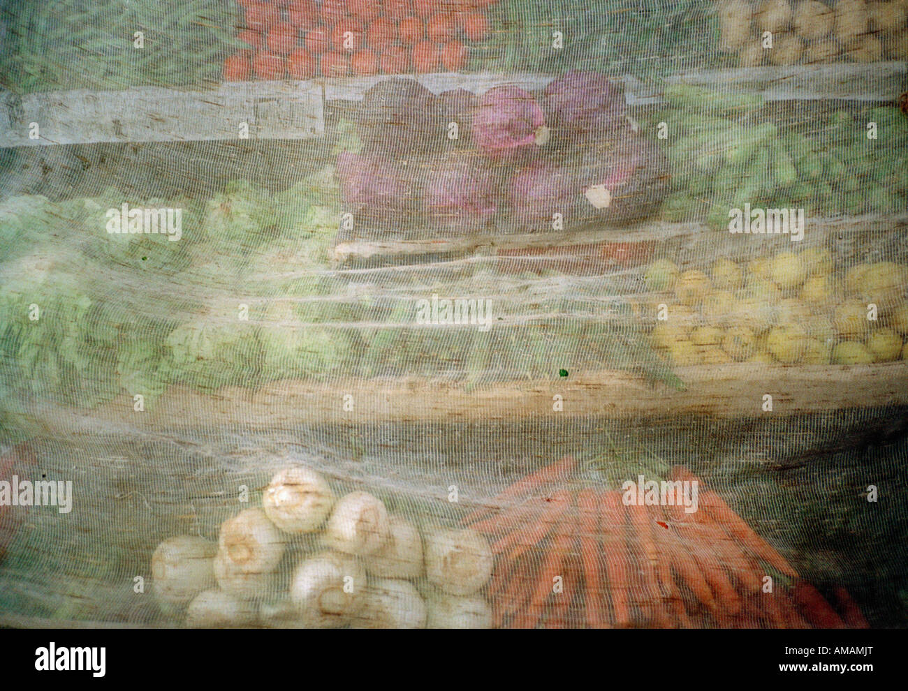 A vegetable stall covered with net Stock Photo - Alamy