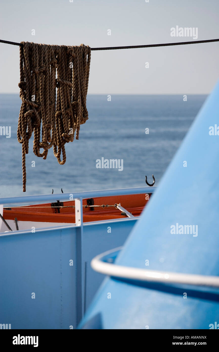 Rope hanging on a ship Stock Photo - Alamy