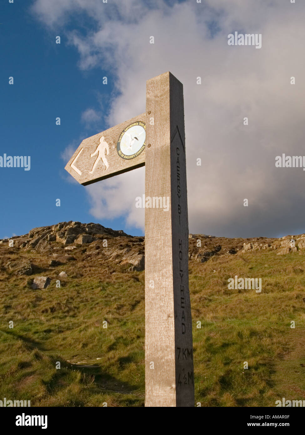 ISLE of ANGLESEY COASTAL FOOTPATH SIGN with distance to Holyhead ...