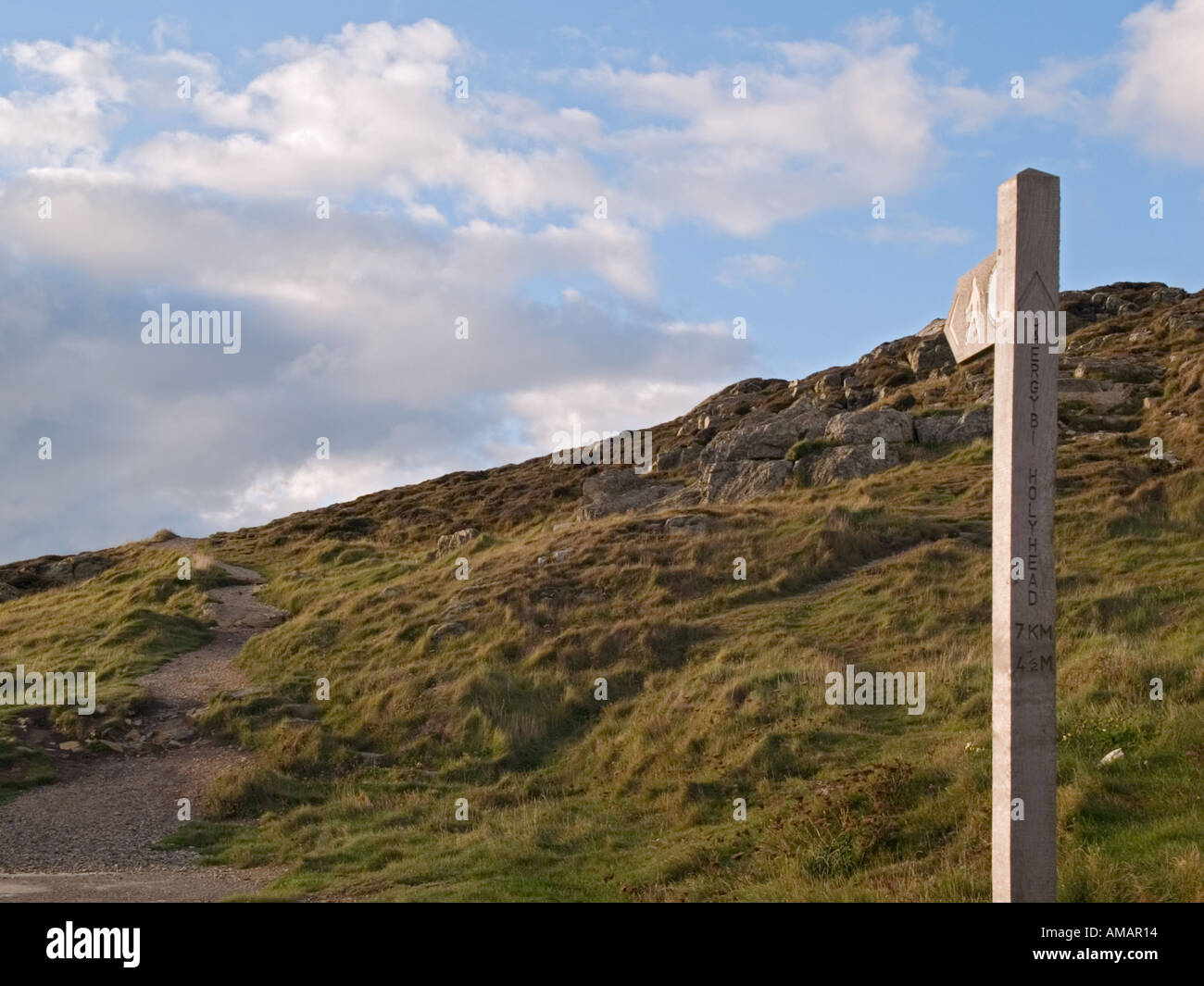 ISLE of ANGLESEY COASTAL FOOTPATH SIGN and path at South Stack Anglesey ...