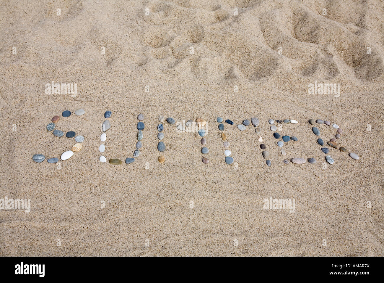 'Summer' written with pebbles on a beach Stock Photo - Alamy