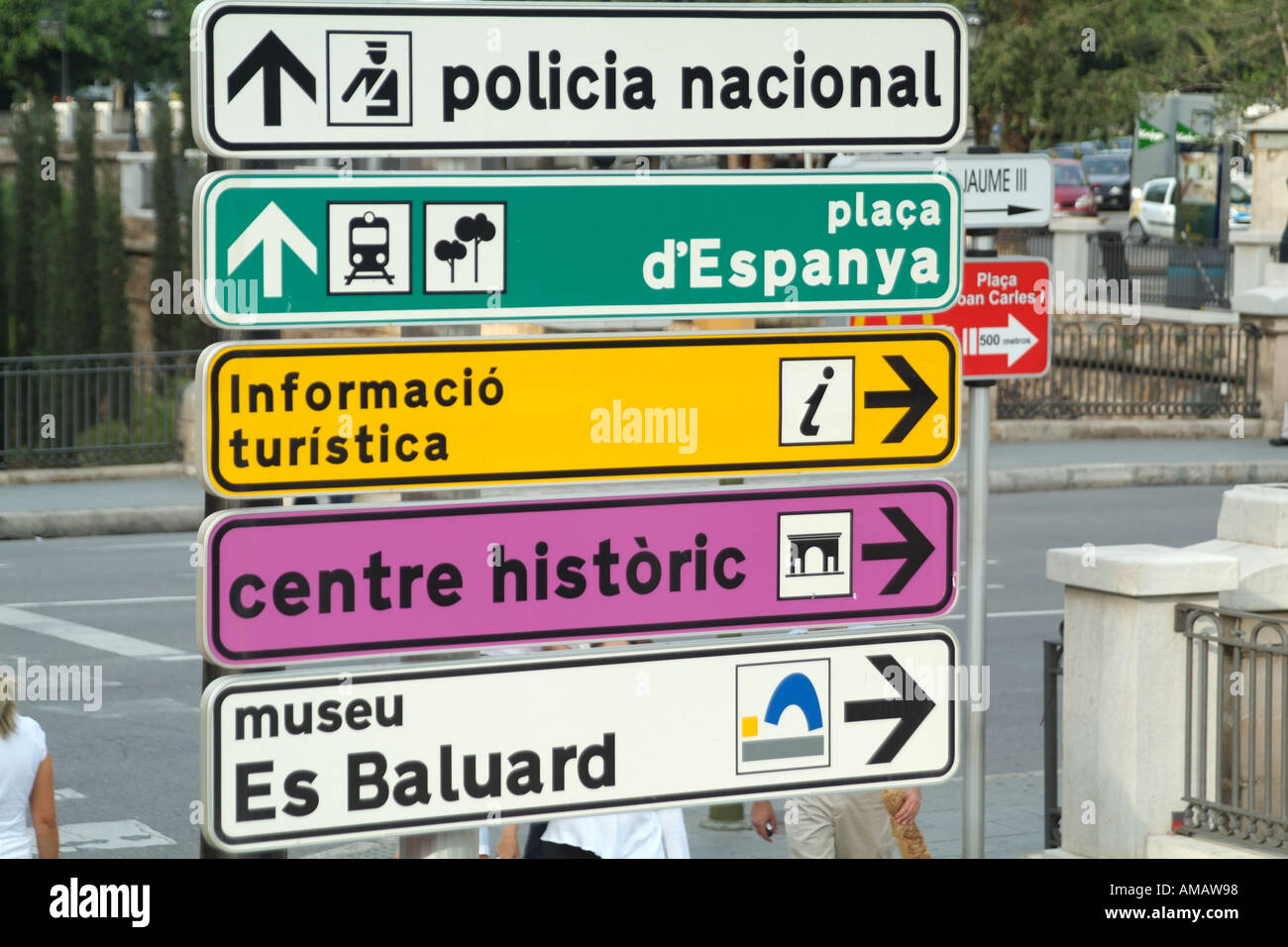 Directional traffic sign Palma Mallorca Balearic Islands Spain European ...