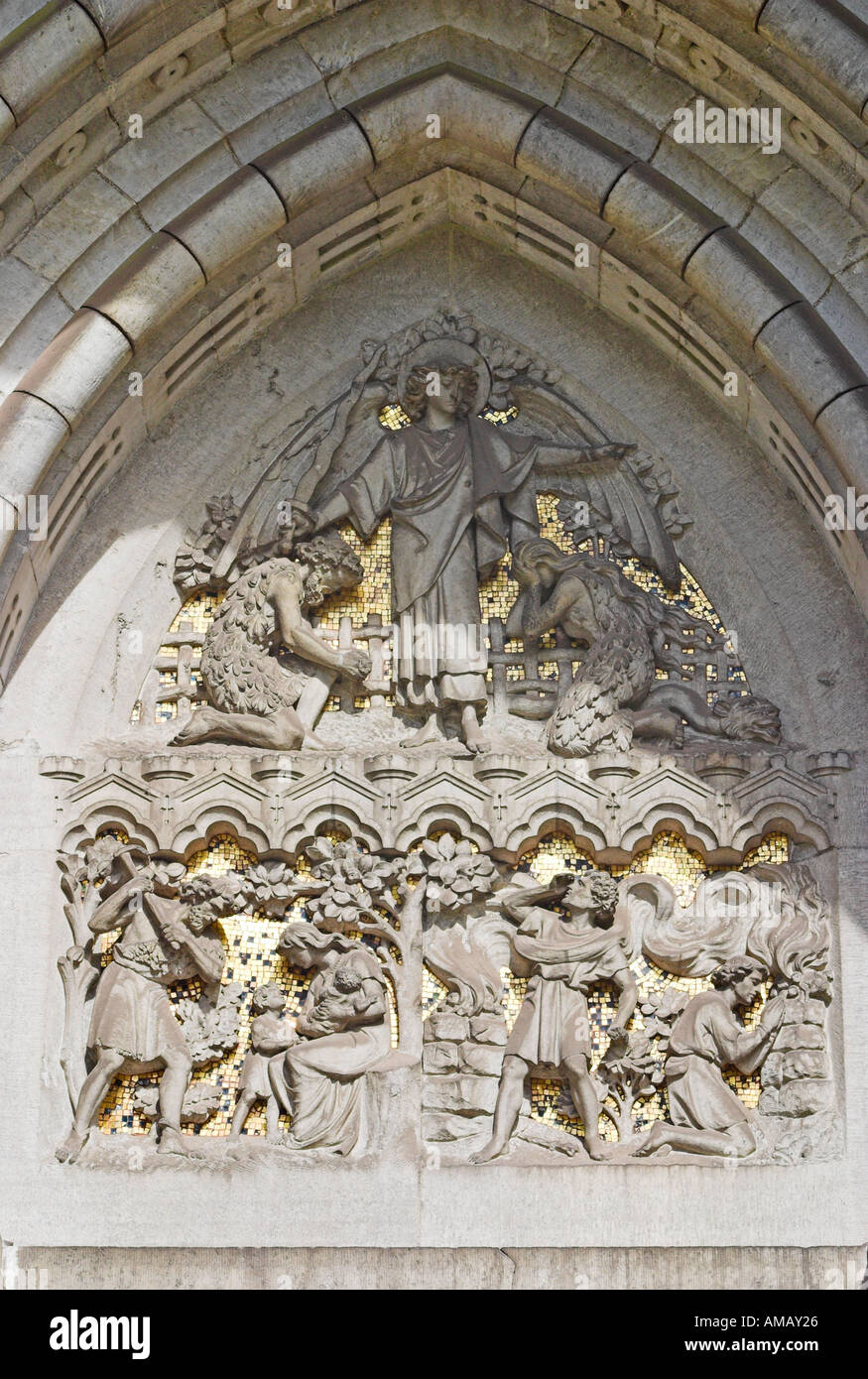 A carving depicting the story of the Garden of Eden and of Cain and ...