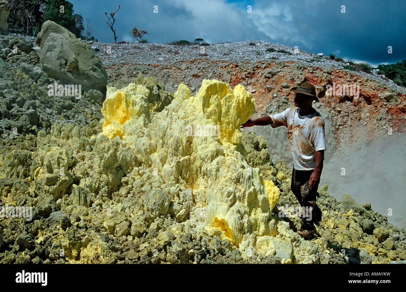 Sulfur in a volcano crater Papua New Guinea New Britain Kimbe Bay Stock ...