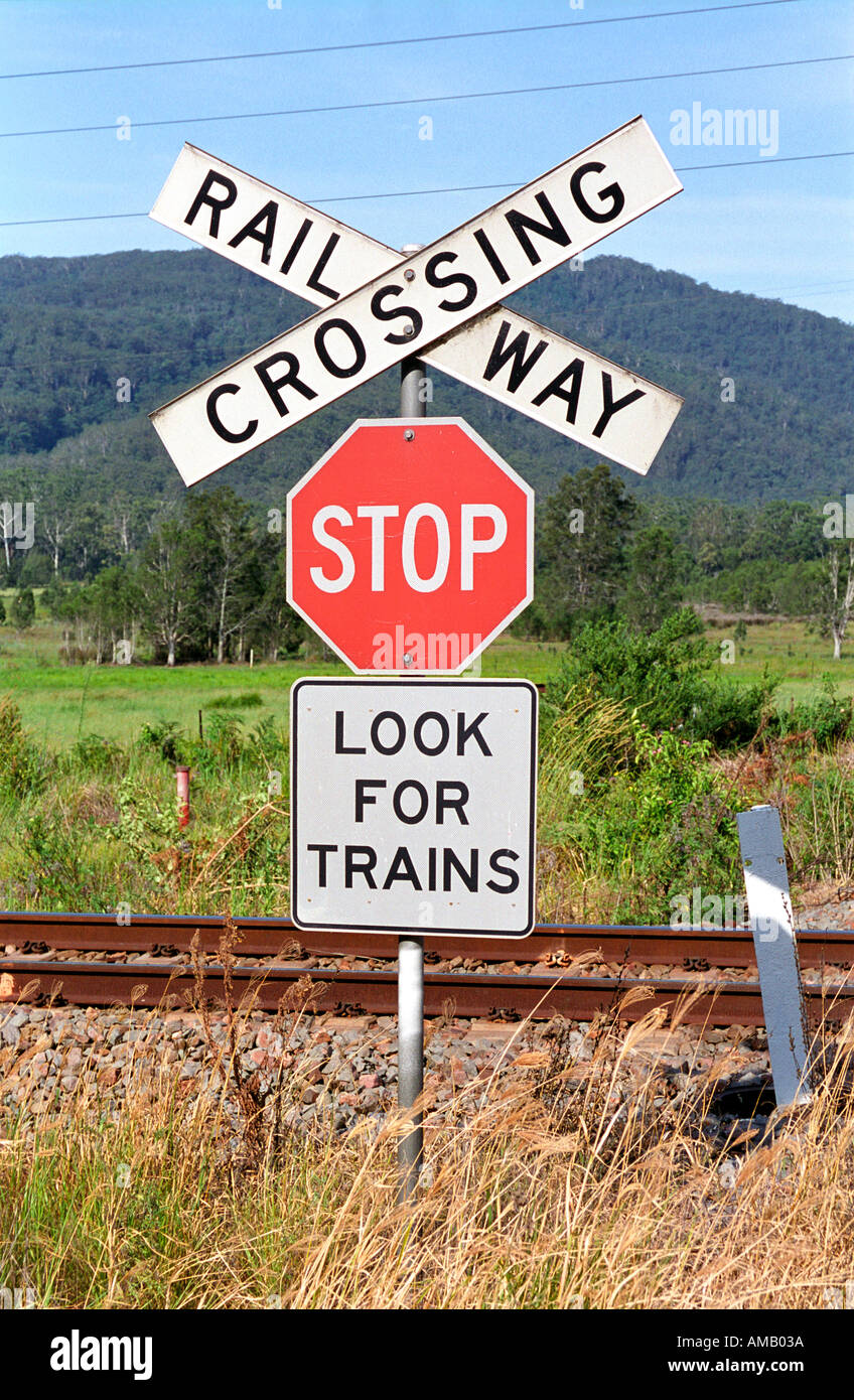 Stop sign at railway crossing in rural Australia Stock Photo - Alamy