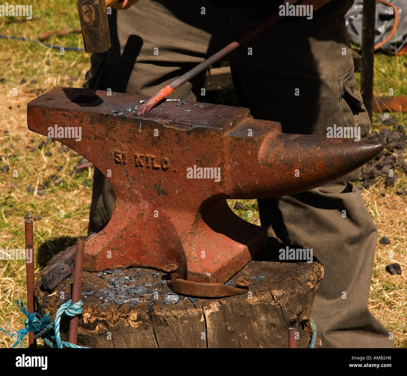 Close up of Blacksmiths anvil and hammer England UK United Kingdom GB ...