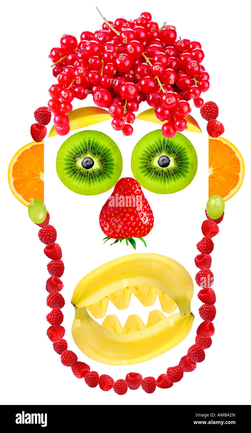 FRUITY FACE ON WHITE Stock Photo - Alamy
