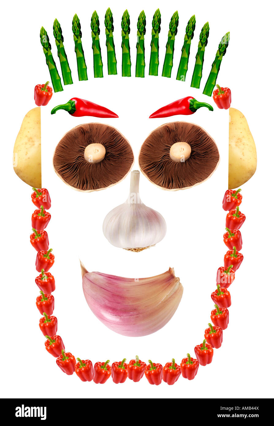 VEGETABLE FACE ON WHITE Stock Photo - Alamy
