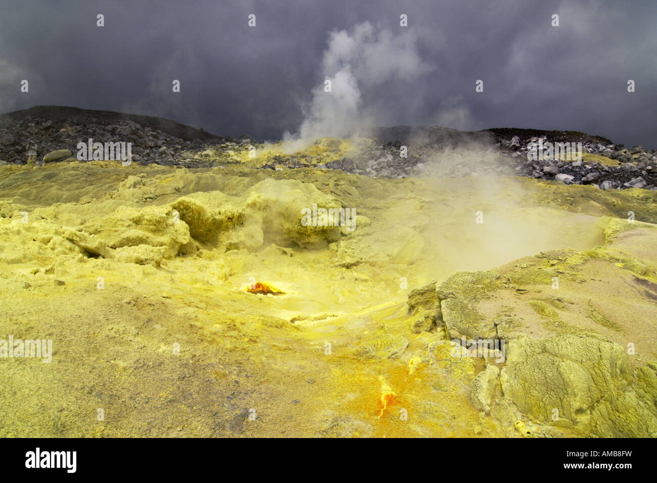 rising sulphur vapour from the sulphur volcano Chico, Ecuador ...