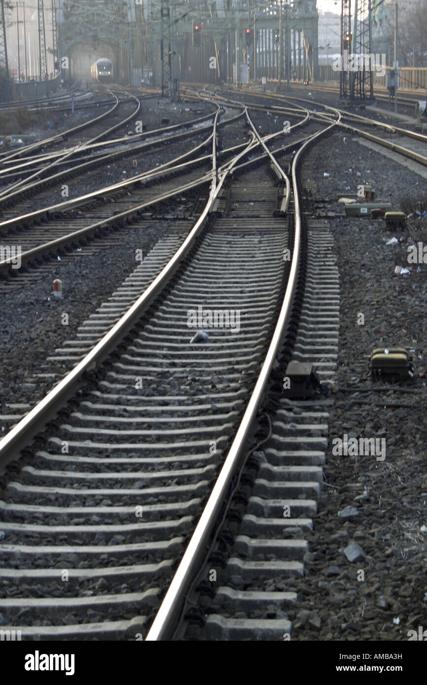 railway tracks and Hohenzollernbruecke, Germany, NRW, Koeln Stock Photo ...