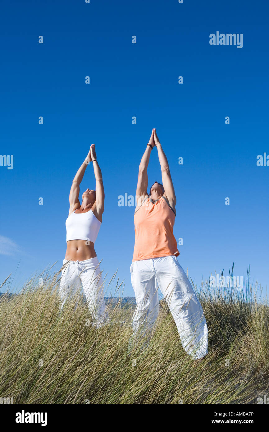 couple practicing yoga in nature Stock Photo - Alamy