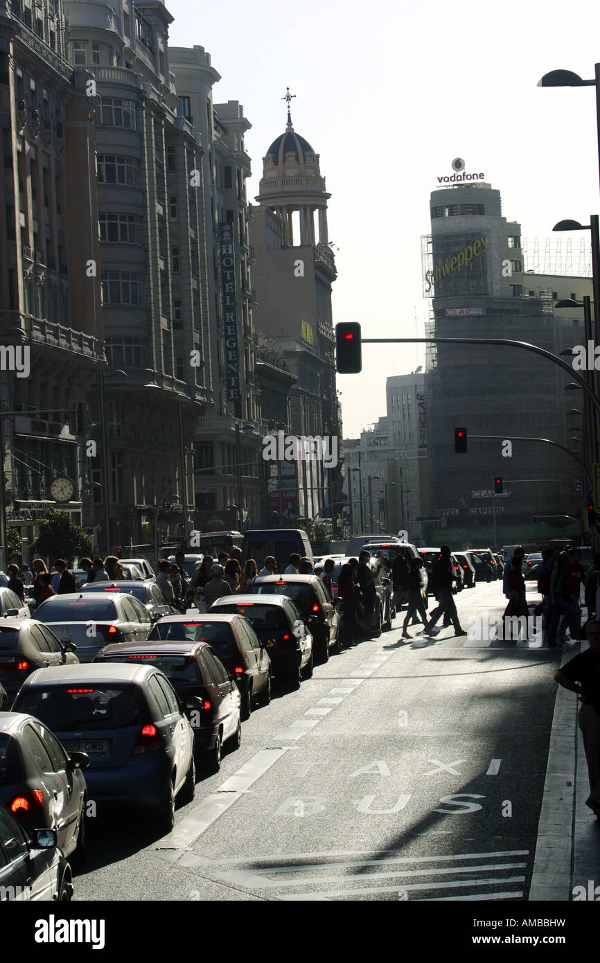 rush-hour traffic at Gran Via, Spain, Madrid Stock Photo - Alamy