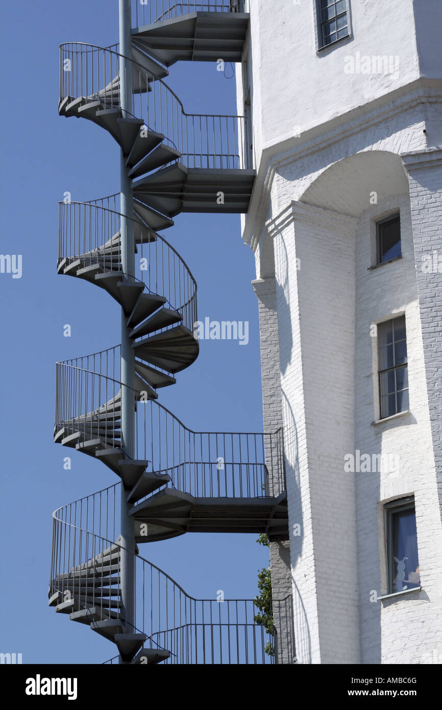 spiral stairs at water tower, Germany, North Rhine-Westphalia, Bornheim ...