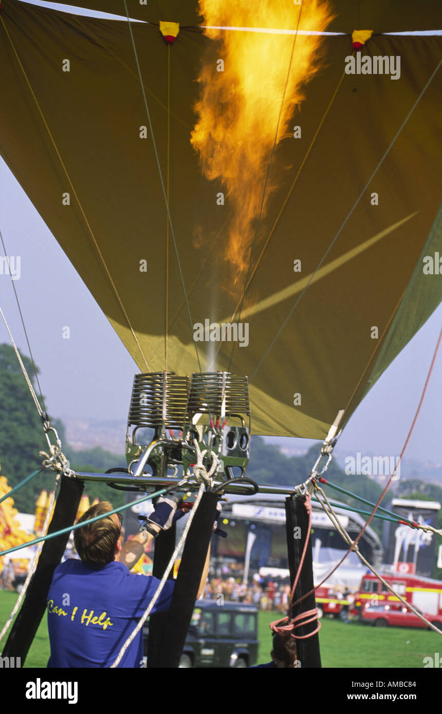 Close-up of aviator operating gas burner on a hot air balloon Stock ...