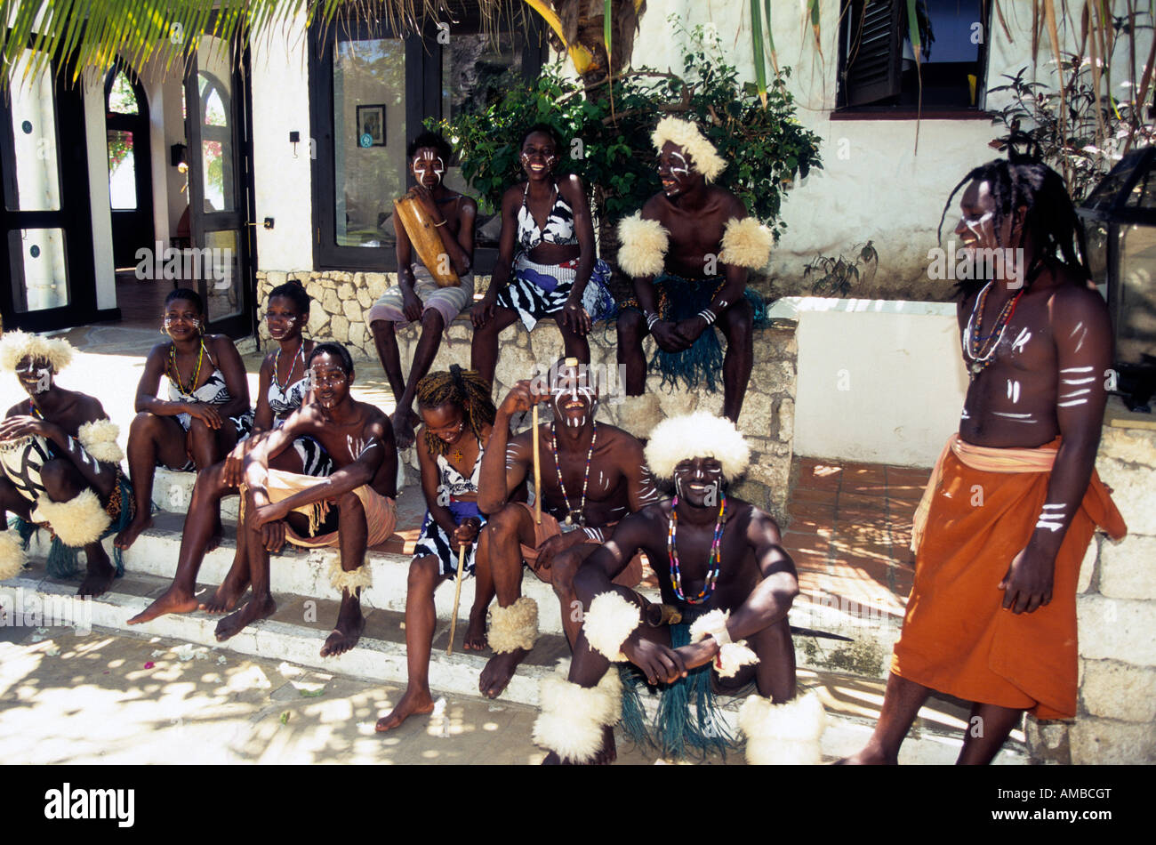 east africa kenya mombasa a group of traditional dancers outside a ...