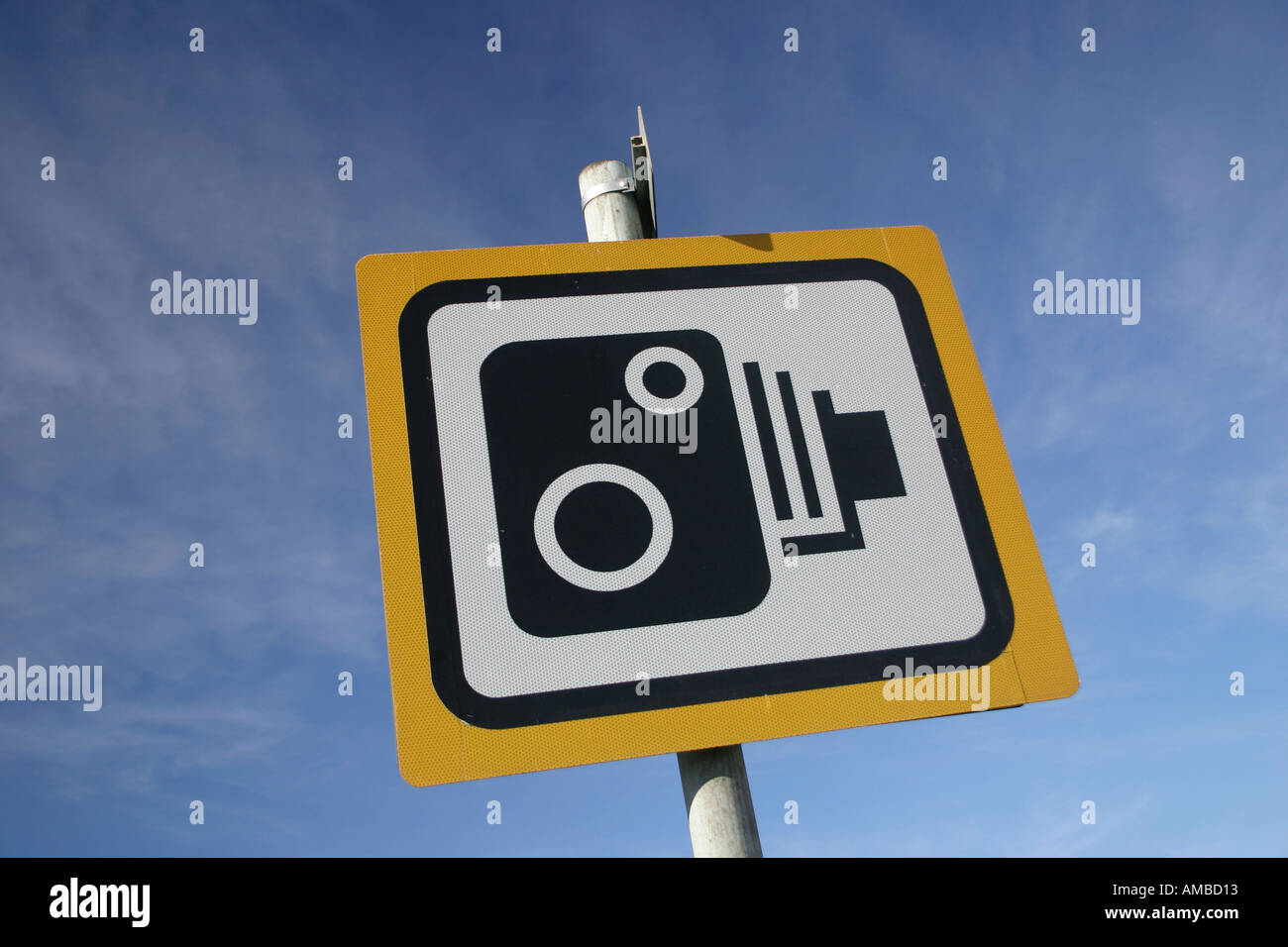 Speed Camera Warning Sign on side of road in England Stock Photo - Alamy