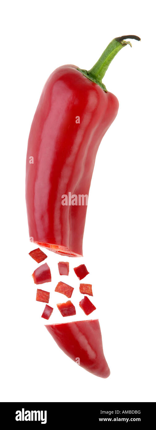 chili pepper, paprika (Capsicum annuum), single fruit cutted into cubes ...