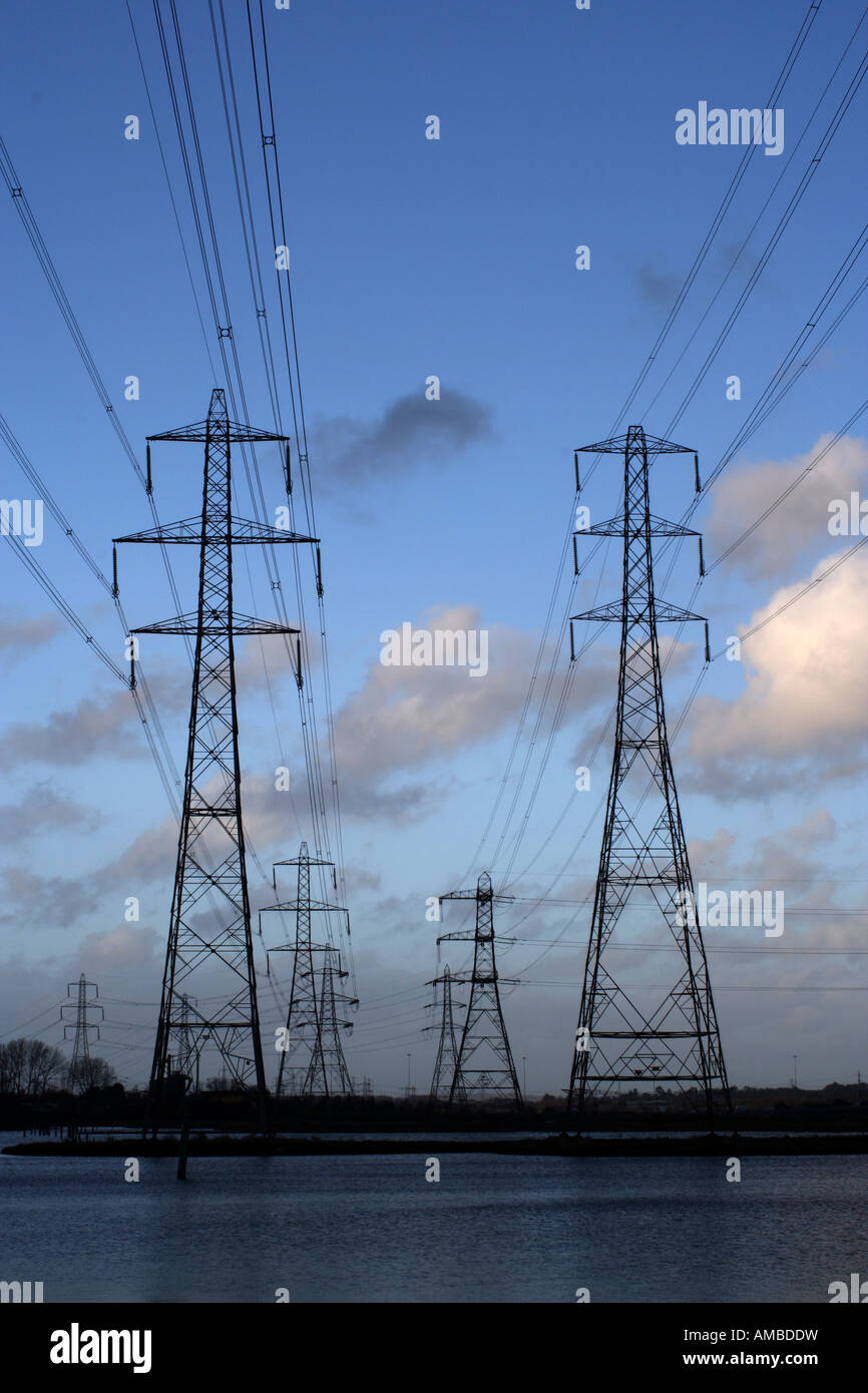Pylons into the distance Stock Photo - Alamy