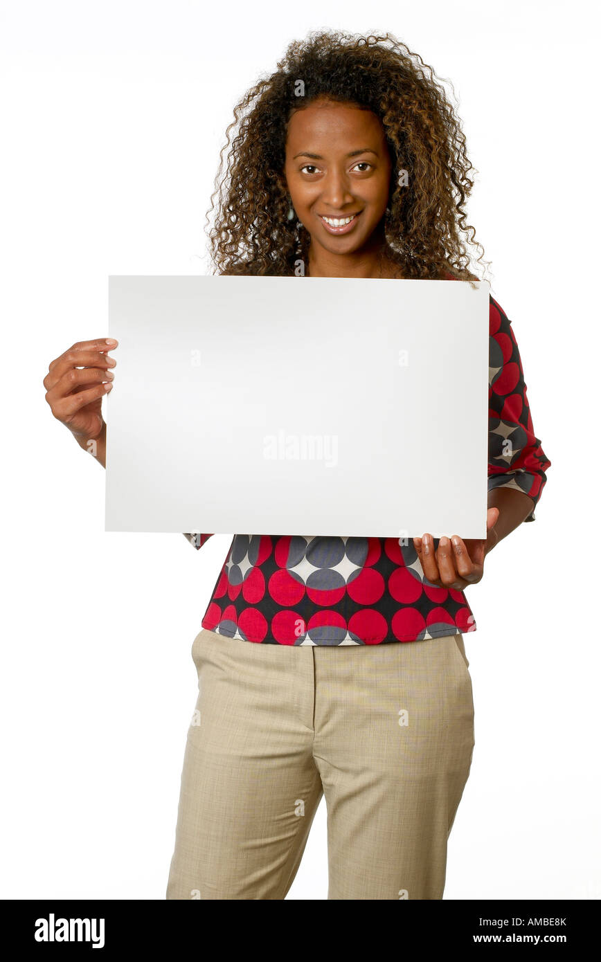 Woman holding sign Stock Photo - Alamy