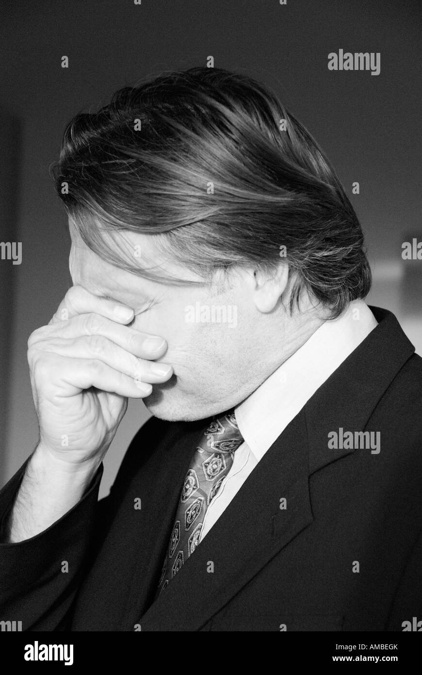 Black and white portrait of stressed out businessman Stock Photo - Alamy