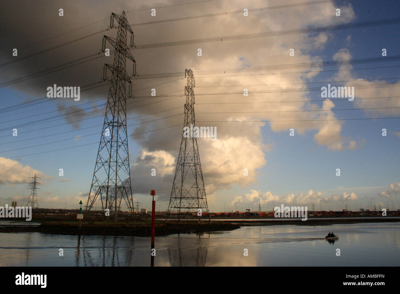 Pylons by the River Test Stock Photo - Alamy