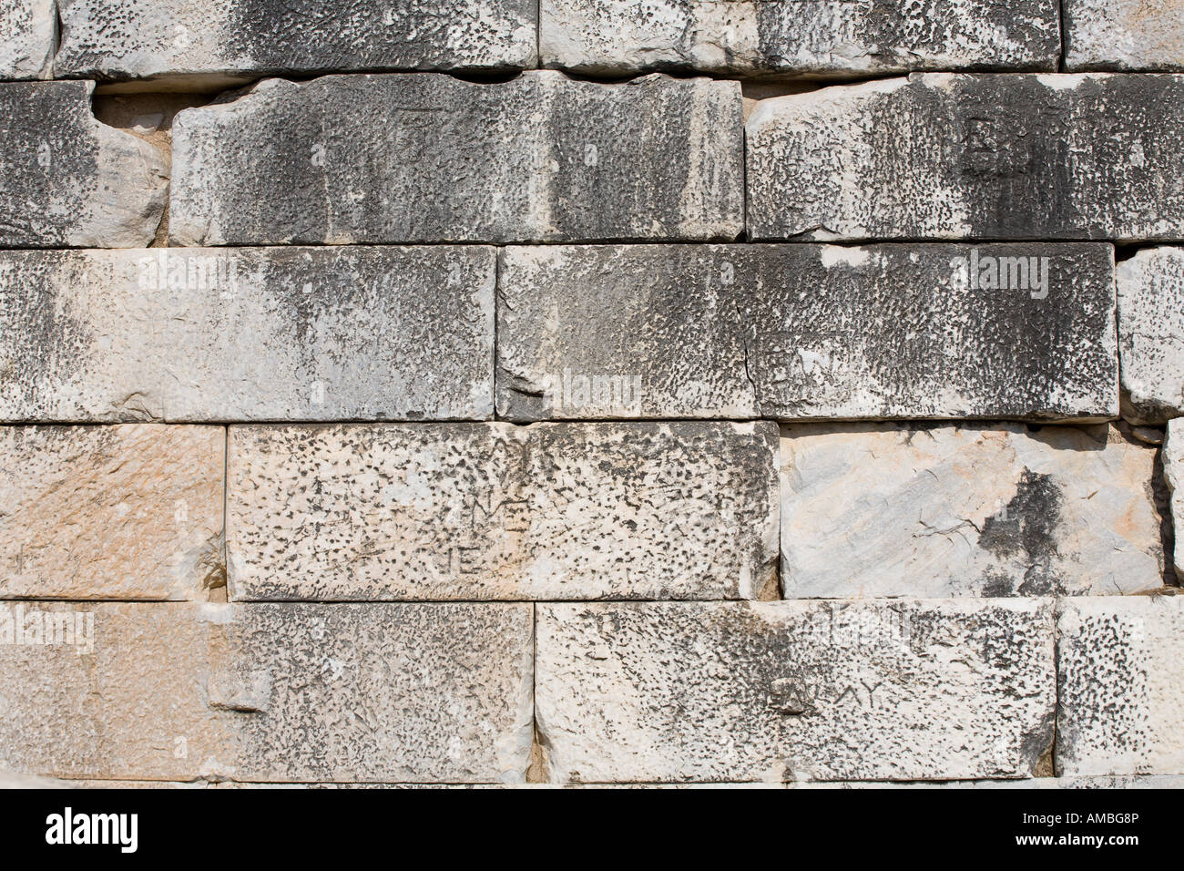 Temple Wall Closeup Details of the huge white and grey stone blocks ...