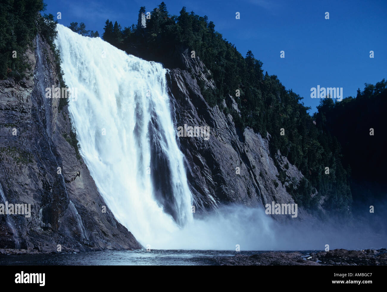 274 foot cataract drops over a granite ledge before joining The St ...