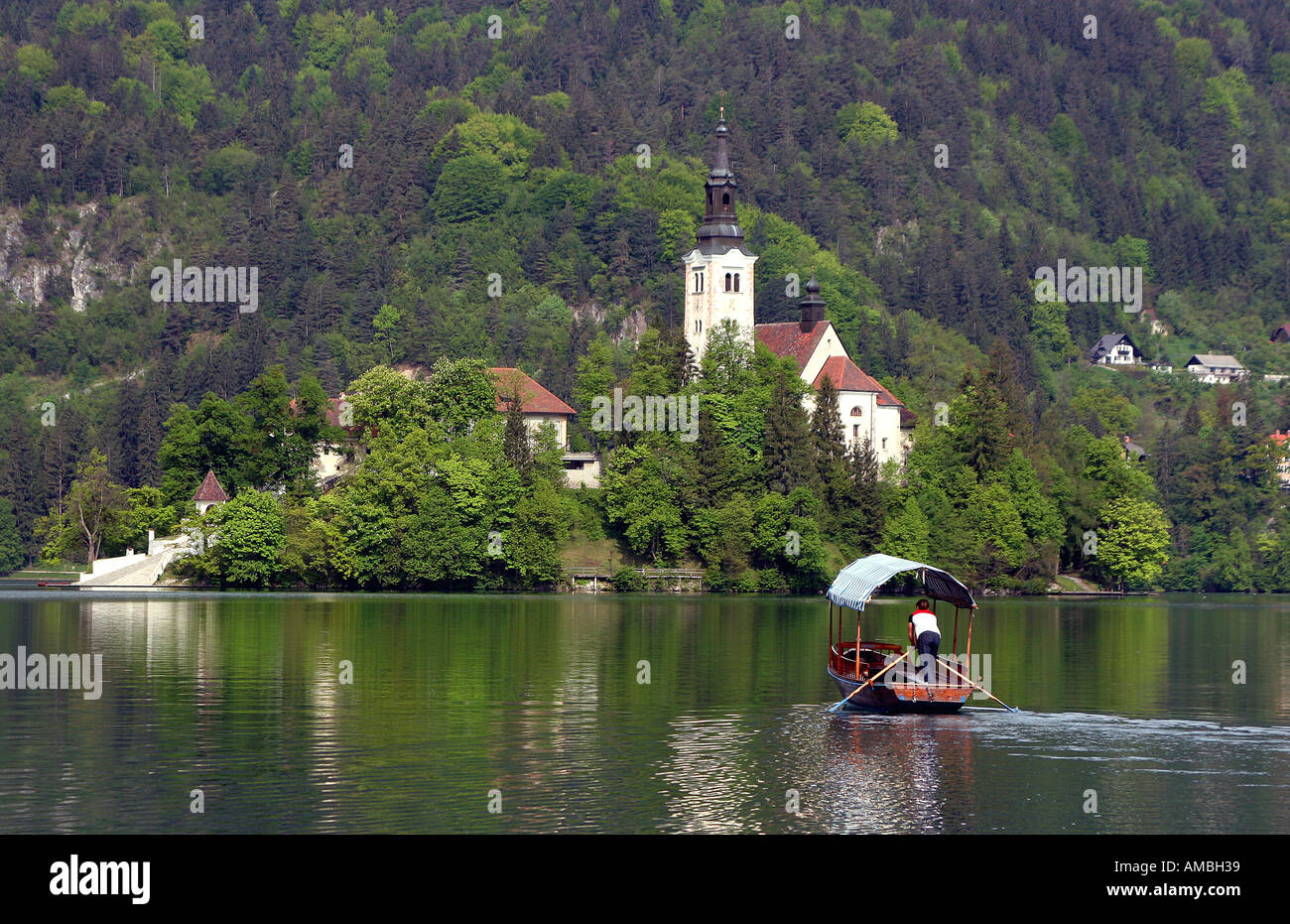 Plenta heads towards Lake Bled Island Slovenia Stock Photo - Alamy