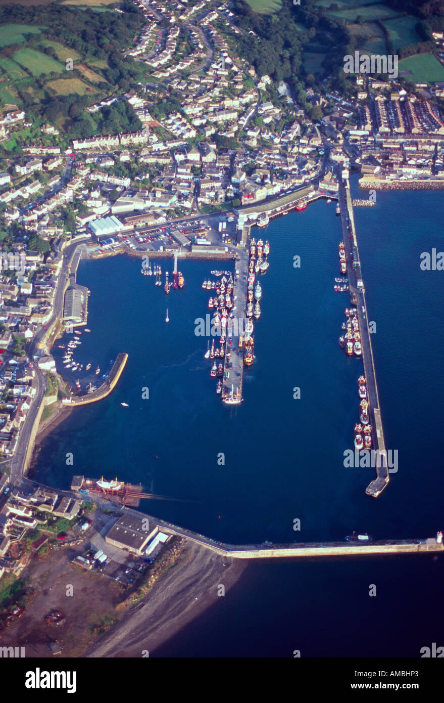 newlyn coastal port cornwall england uk gb aerial image from helicopter ...