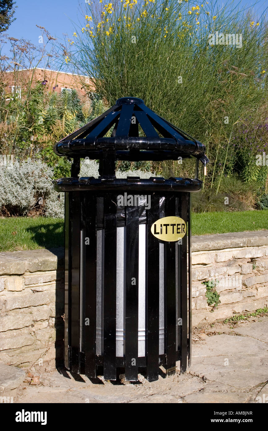 black ornate public litter bin in park, west sussex Stock Photo - Alamy