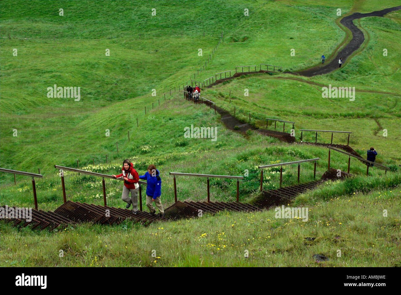 Tourist on it's way to viewpoint. Iceland Stock Photo - Alamy