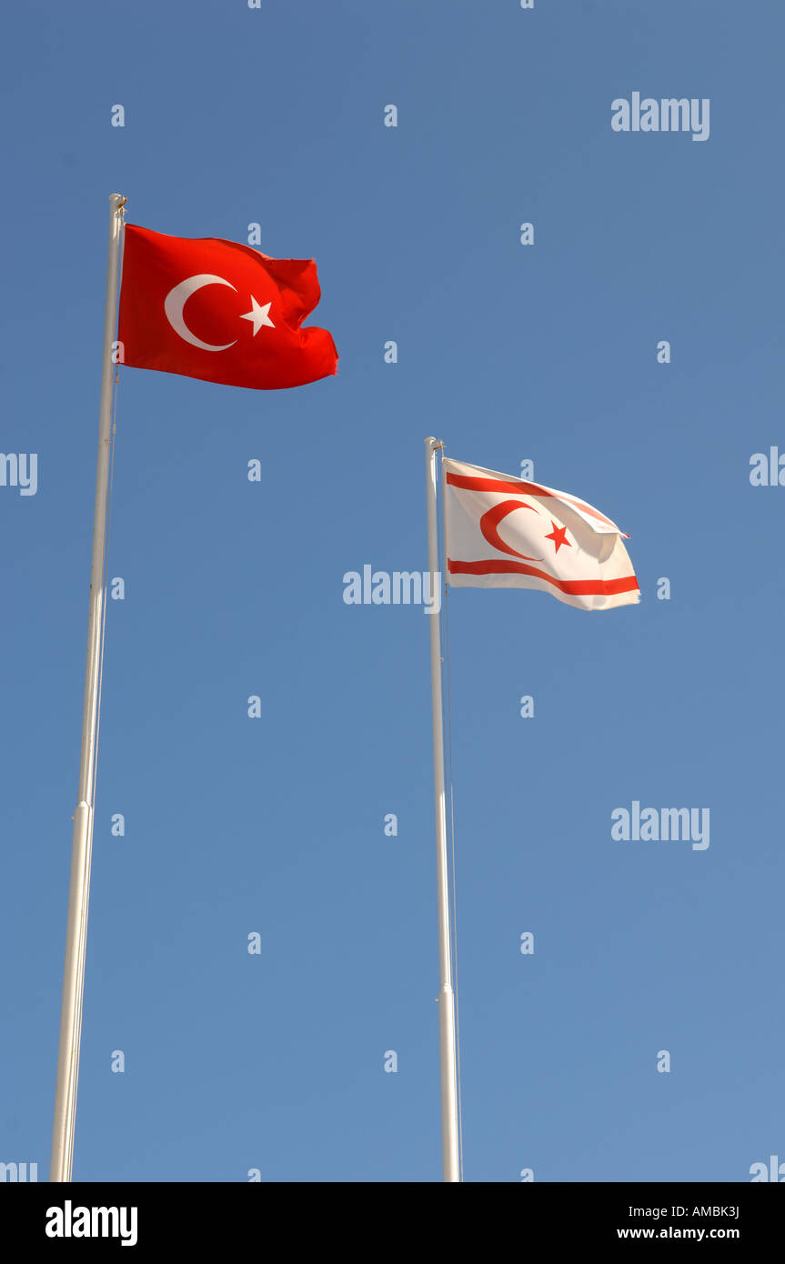 The national flags of Turkey and Northern Cyprus Stock Photo - Alamy