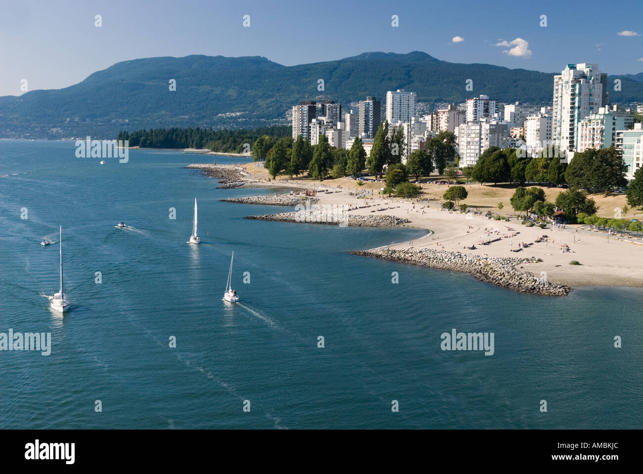 Aerial view of English Bay, West End, and Stanley Park in Vancouver ...