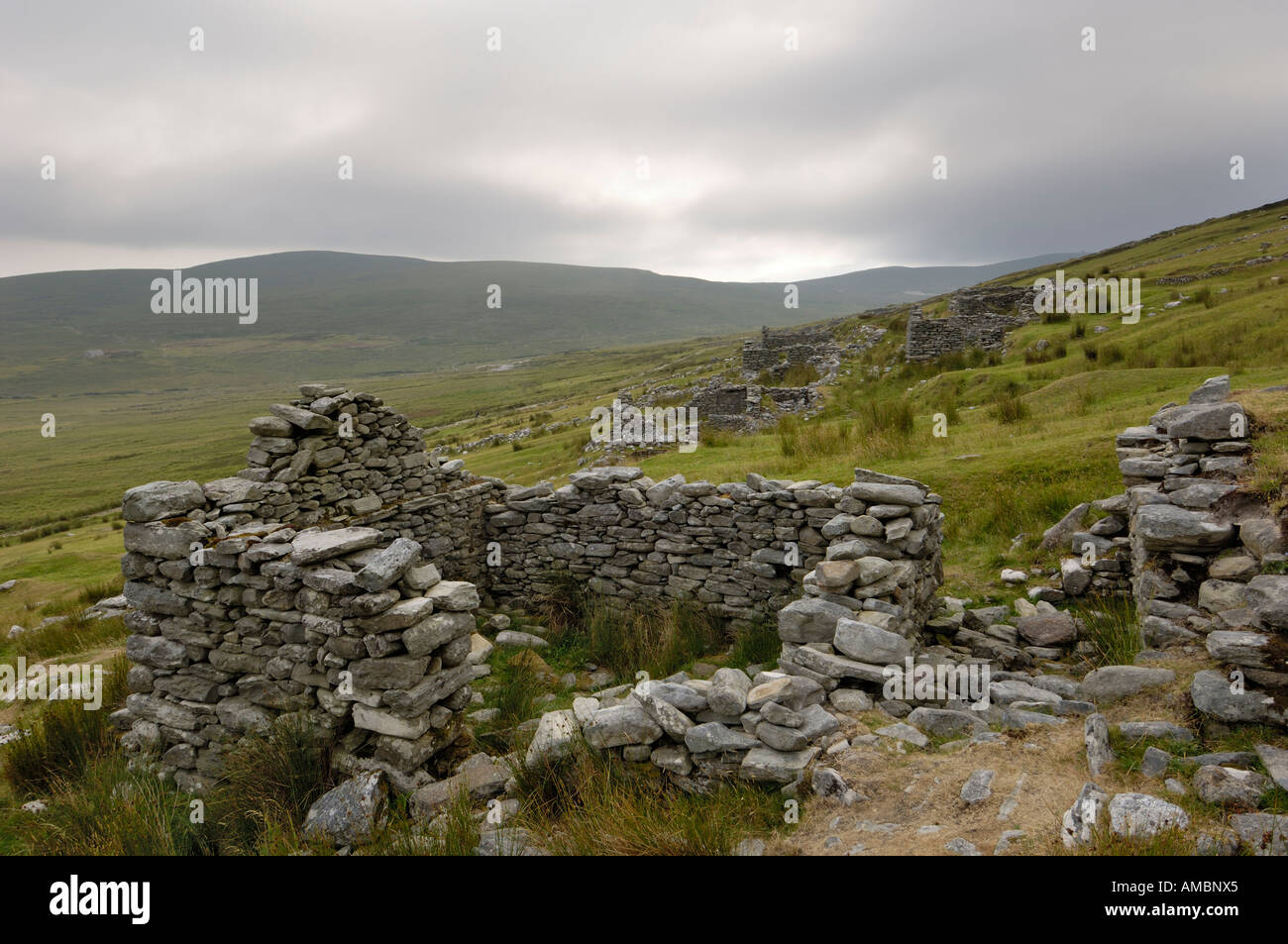 Deserted village at the base of Slievemore mountain, believe to have ...