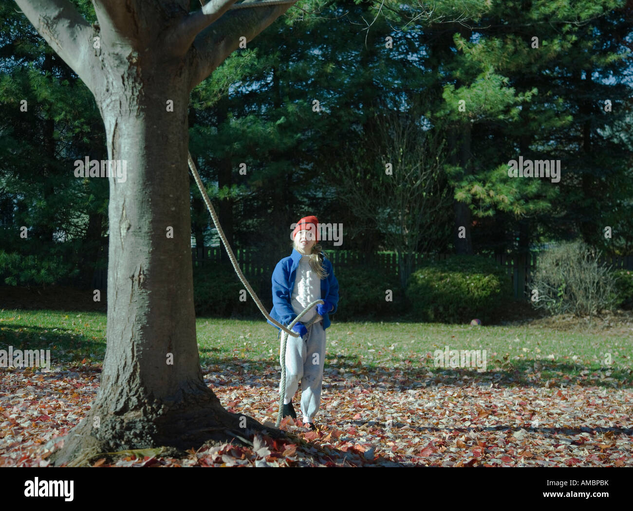 Child getting ready to climb a rope Stock Photo - Alamy