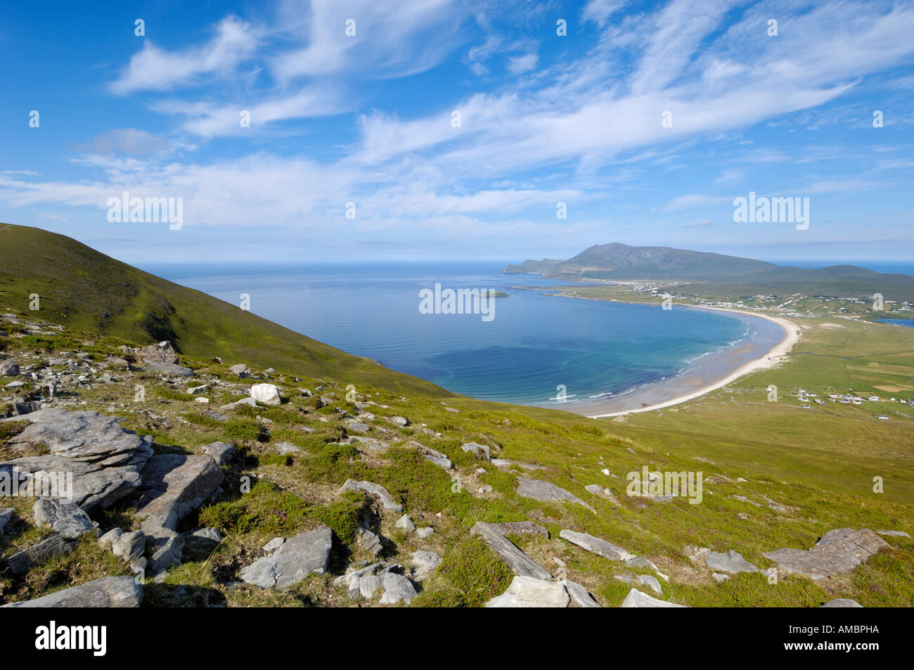 View of Keel beach from Minaun Heights, Achill Island, County Mayo ...