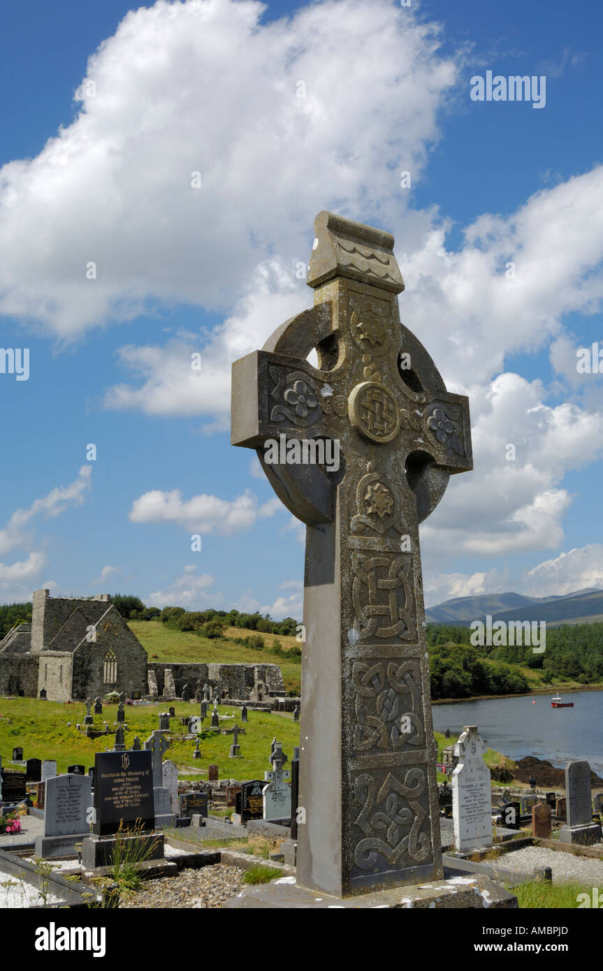 Celtic style cross, graveyard at Burrishoole Abbey, near Newport ...