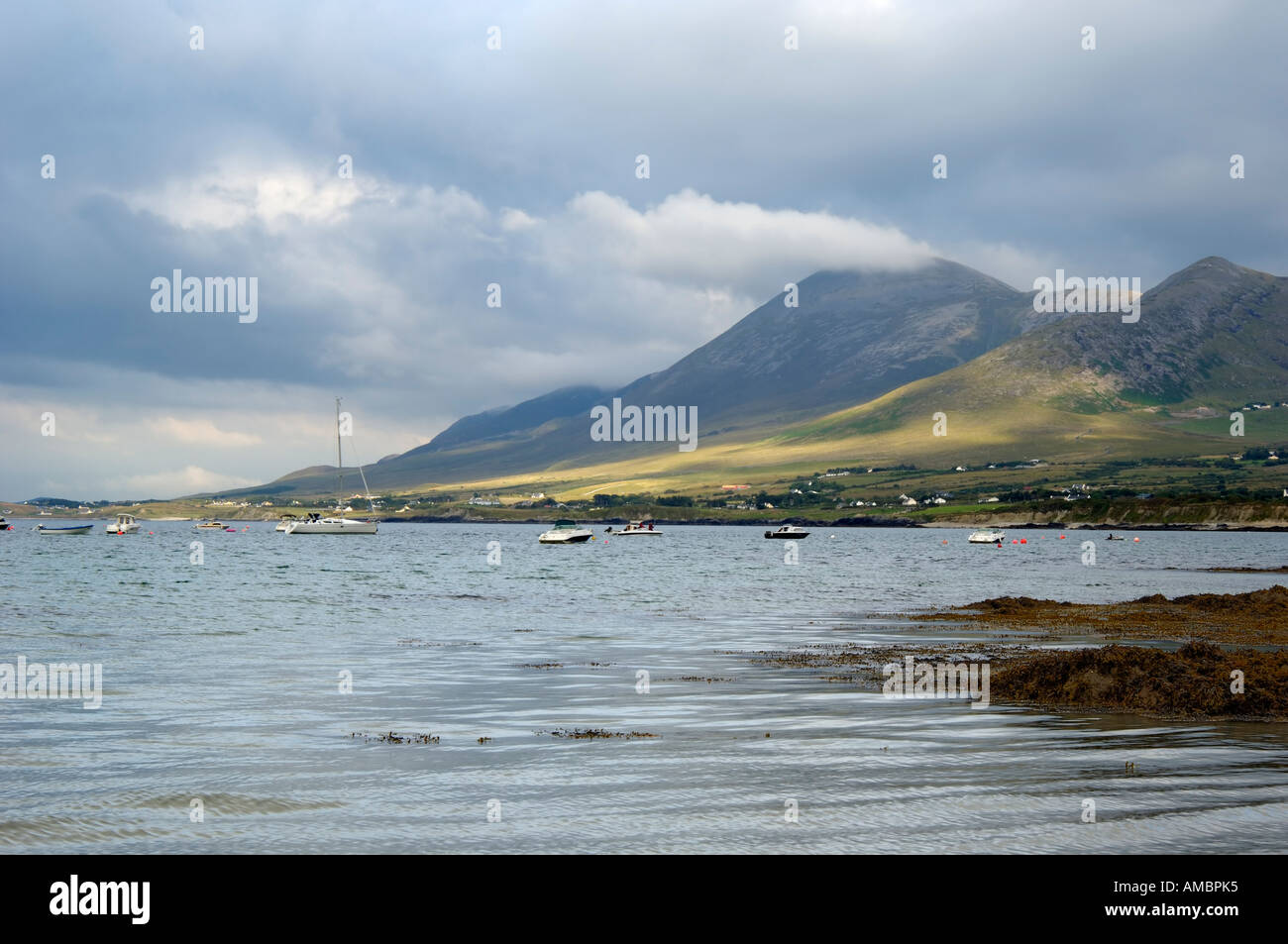 Croagh Patrick mountain and Clew Bay, from Old Head, County Mayo ...