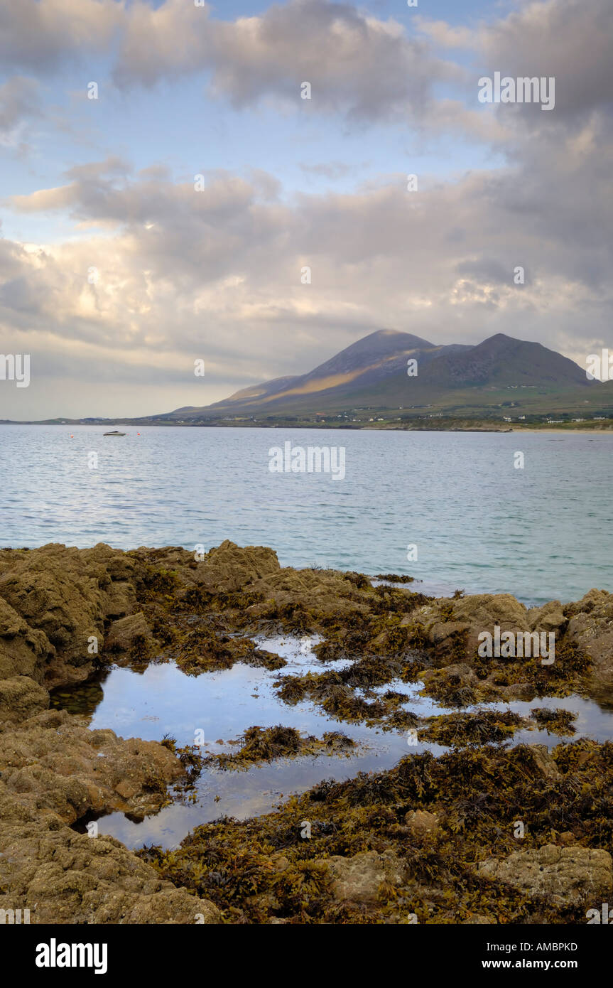 Croagh Patrick mountain and Clew Bay, from Old Head, County Mayo ...