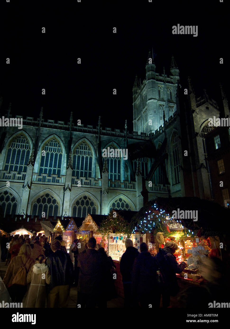 Bath Christmas market, illuminated stalls line the streets beneath the ...