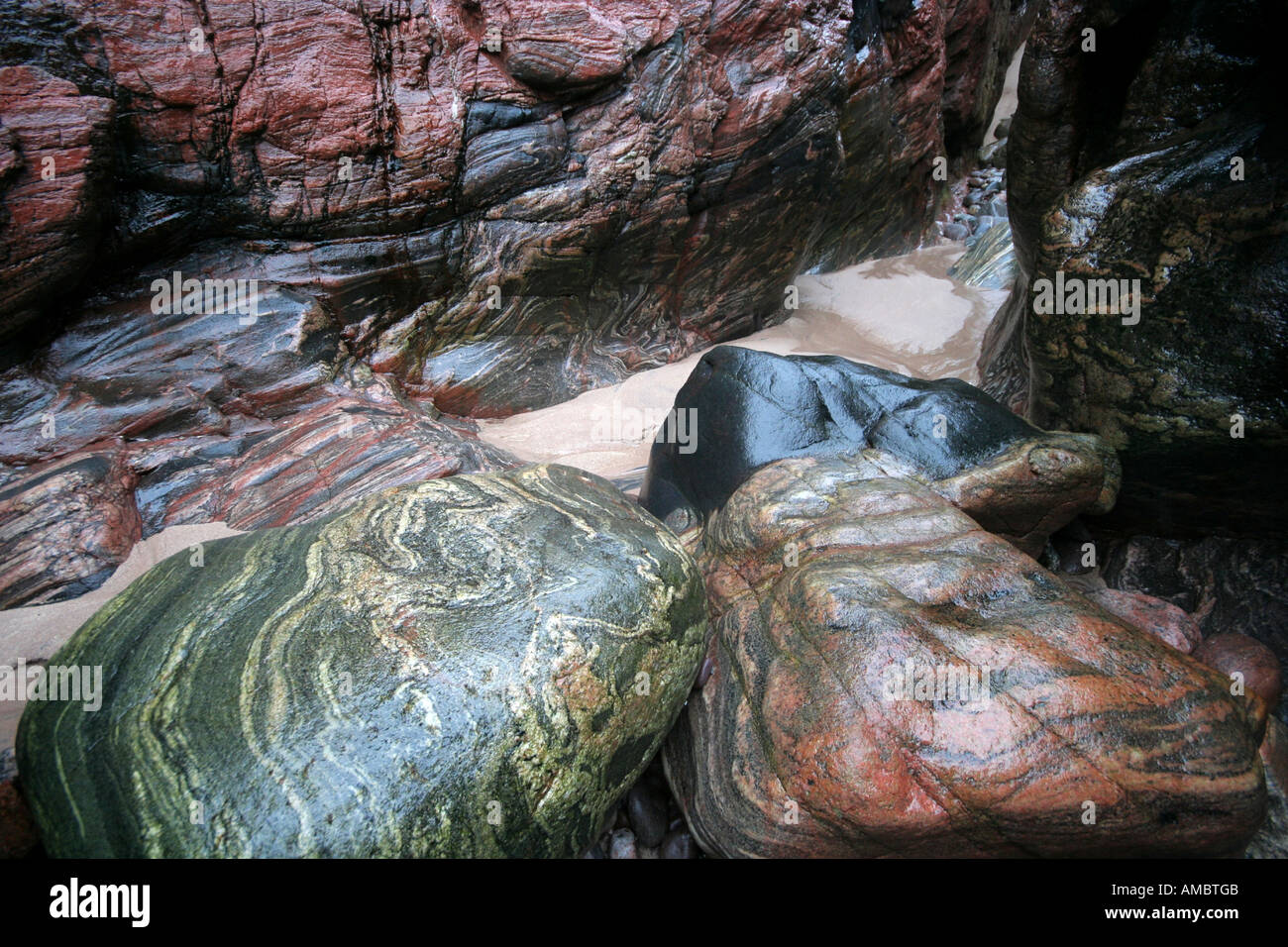 Scotland - Sutherland multi coloured gneiss rocks form strange geology ...