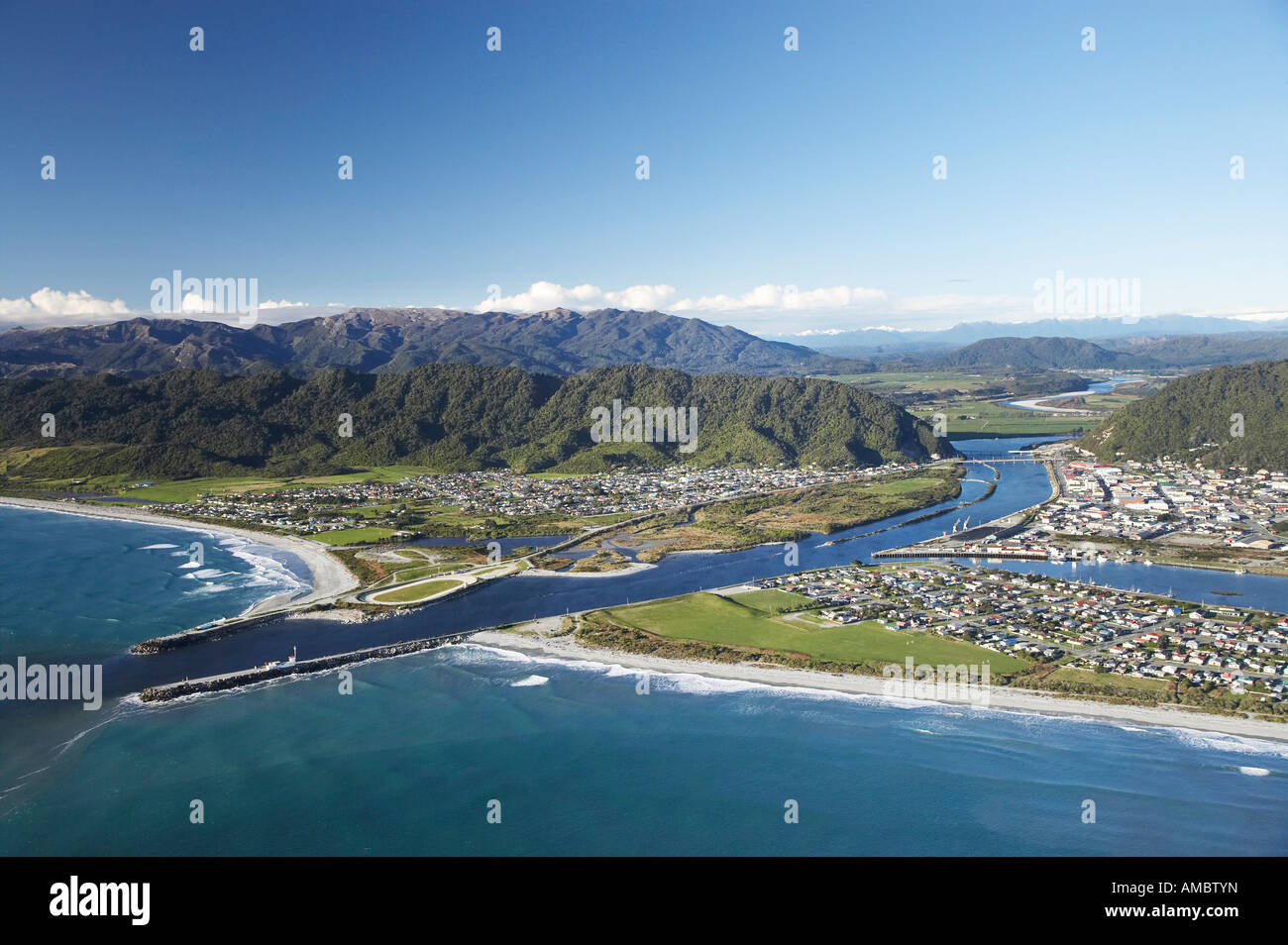 Grey River and Greymouth West Coast South Island New Zealand aerial ...