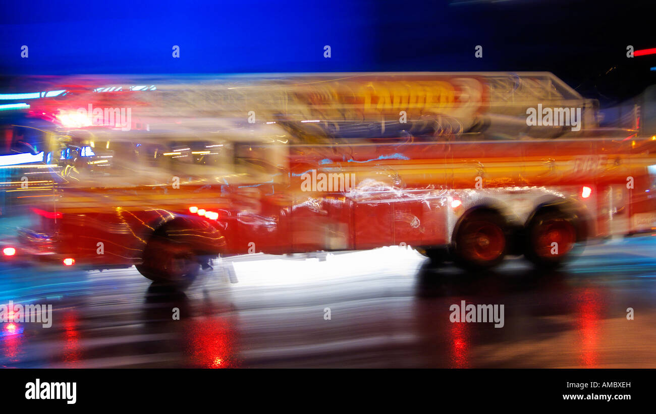 New York City fire Engine photographed at night with motion blur Stock ...