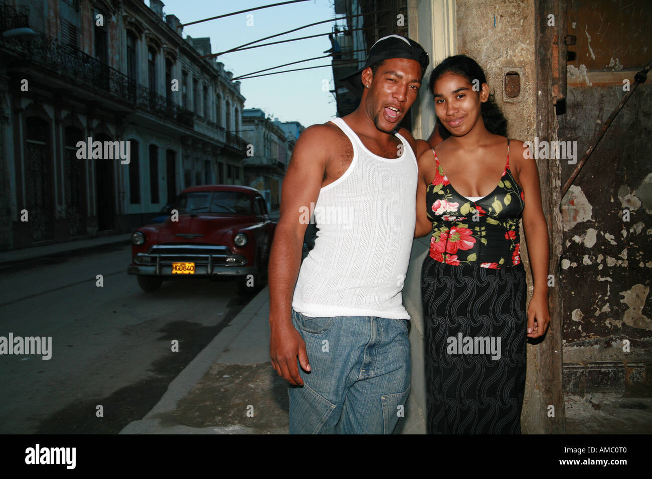 Cuba Havana a young man and his wife in the streets of havana in the ...